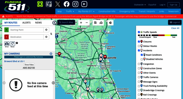 Access fl511.com. FL511| Florida Traffic | Commuter Information