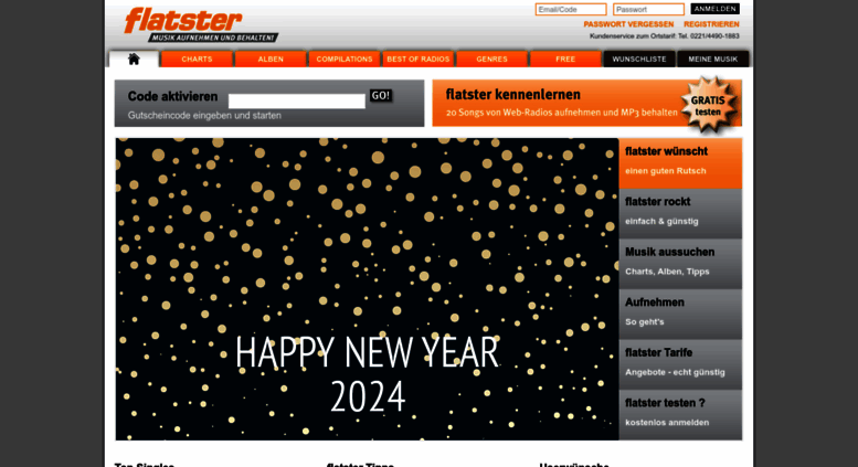 Access flatster.com. Musik suchen, aufnehmen und speichern - flatster
