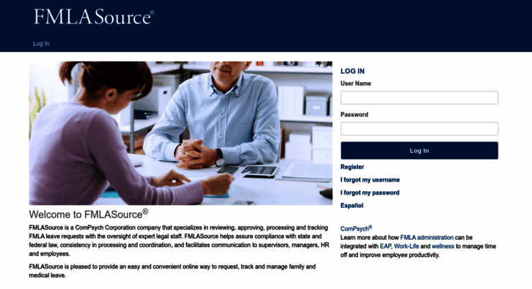 Access fmlasource.com. ComPsych Corporation - FMLASource - Login