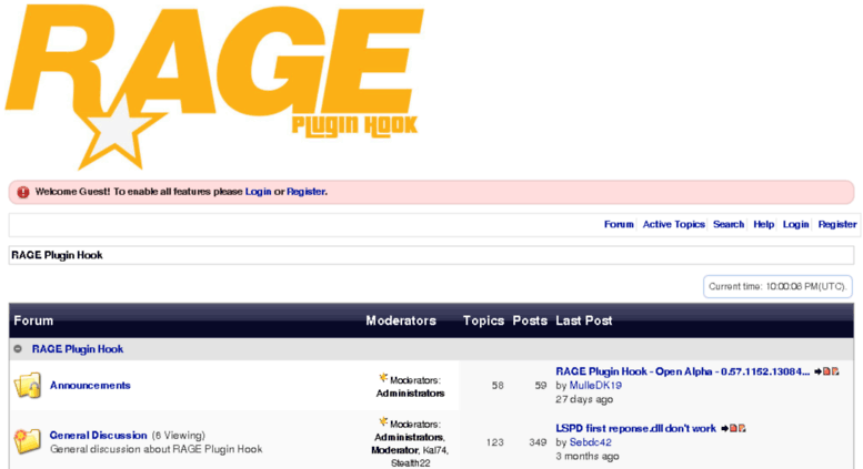 Access forums.ragepluginhook.net. RAGE Plugin Hook