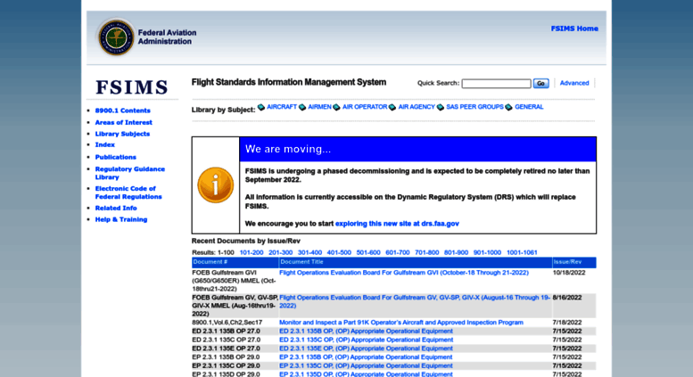 Access fsims.faa.gov. Flight Standards Information System (FSIMS)