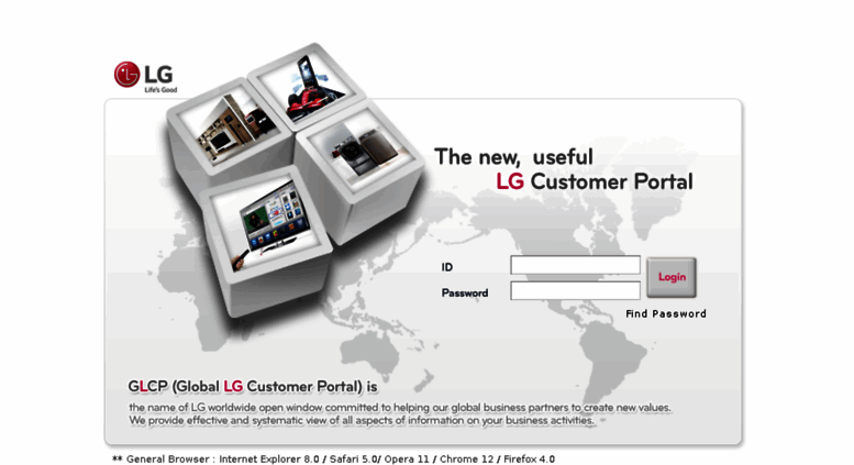 Access glcp.lge.com. LG Customer Portal