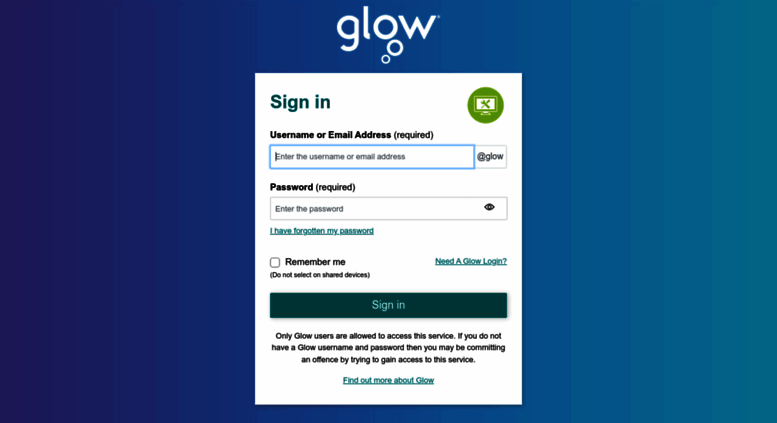 Access glow.rmunify.com. Glow - Sign In