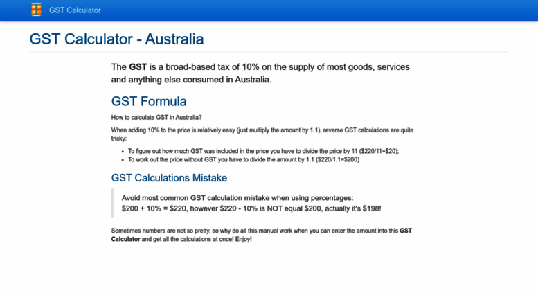 Access gst.calculatorsaustralia.com.au. GST Calculator - Australia ...