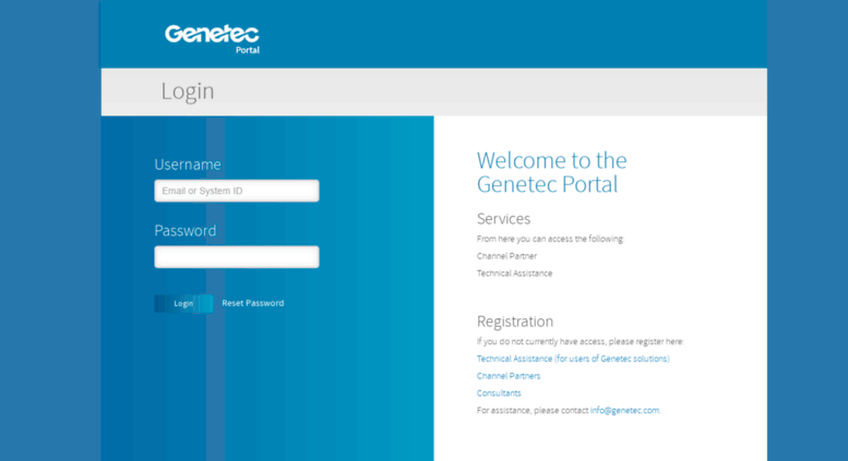 Access gtap.genetec.com. Login | Genetec™ Portal