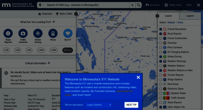 Access hb.511mn.org. Minnesota 511 Travel Information