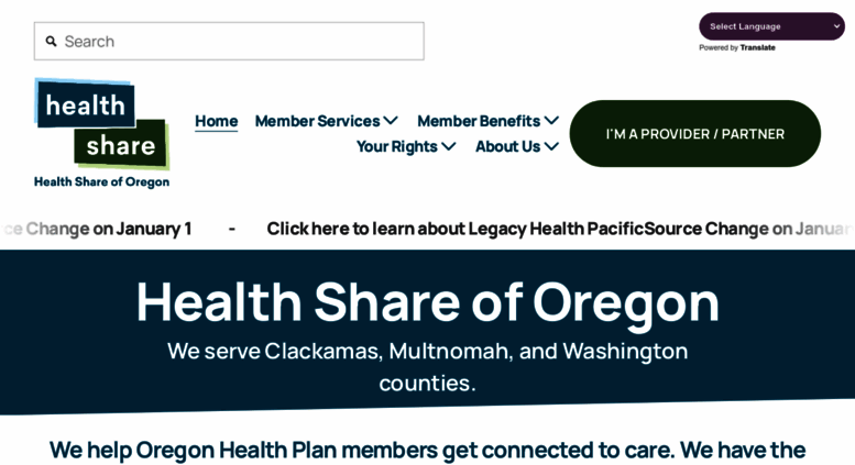 Access healthshareoregon.org. Health Share of Oregon | Home