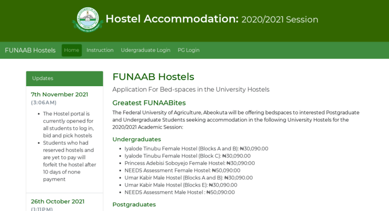 Access hostel.unaab.edu.ng. FUNAAB · Hostel