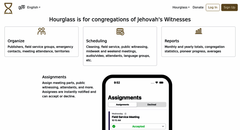 Access hourglass-app.com. Hourglass - For a Congregation Secretary of ...
