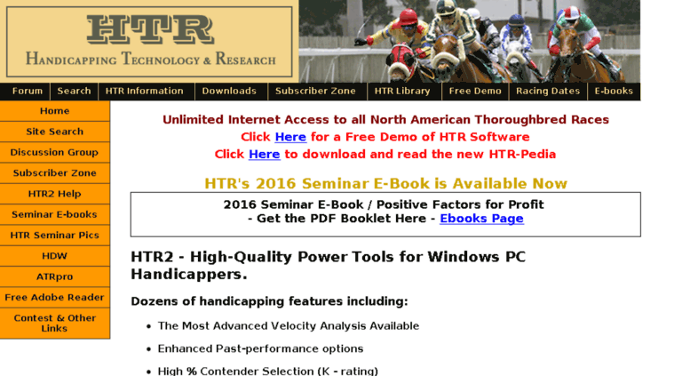 Access htr2.com. HTR Handicapping Software by Ken Massa
