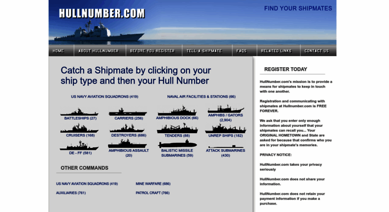 Access hullnumber.com. U.S. Navy Ship Rosters at HullNumber.com