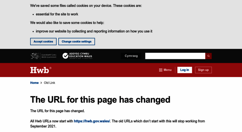 Access hwb.wales.gov.uk. Old Link - Hwb