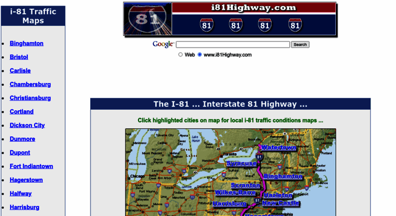 Access i81highway.com. I-81 Interstate 81 Road Maps, Traffic, News