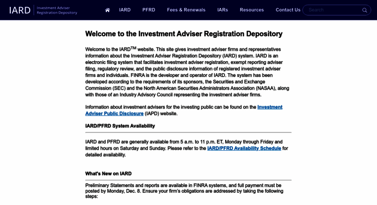 Access iard.com. Welcome to the Investment Adviser Registration ...