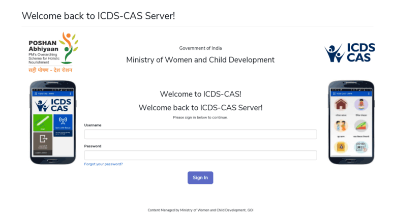 Access icds-cas.gov.in. Login to ICDS CAS