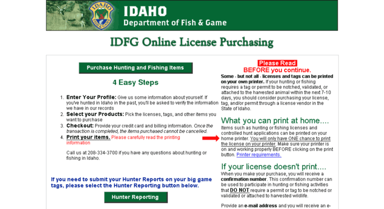 Access id.outdoorcentral.us. IDFG Online License Puchasing