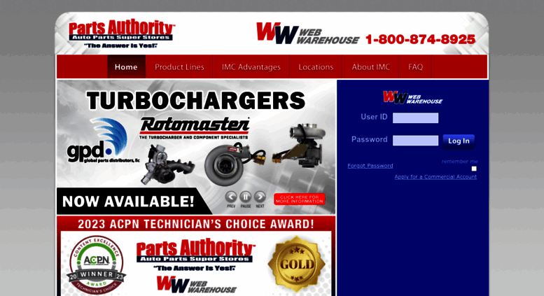 Access imcparts.net. Web Warehouse Powered by PA | IMC