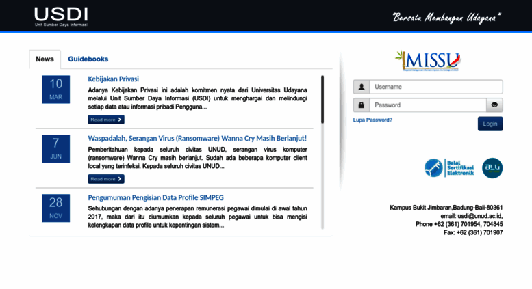 Access imissu.unud.ac.id. IMISSU Single Sign On of Udayana University