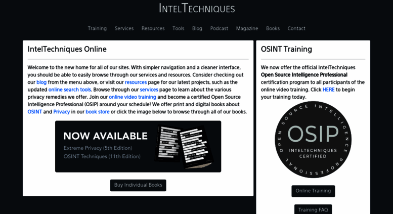 Access inteltechniques.com. IntelTechniques by Michael Bazzell