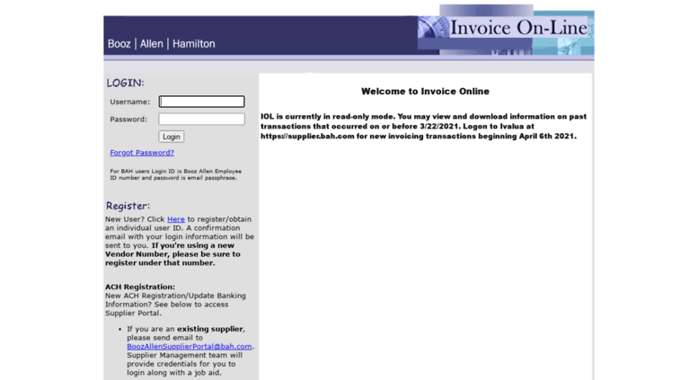 Access iol.bah.com. Invoice Online