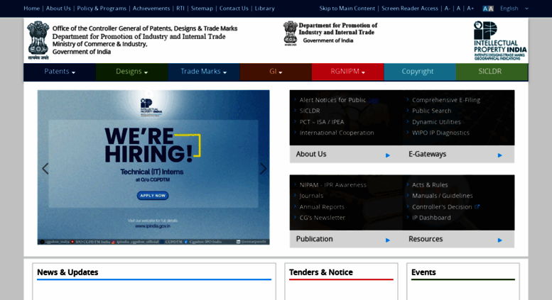 Access ipindia.gov.in. Official website of Intellectual Property India