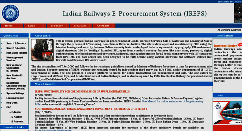 Access ireps.gov.in. Indian Railways E-Procurement System (IREPS)
