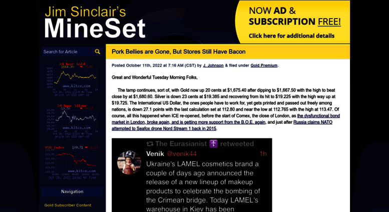 Access jsmineset.com. Jim Sinclair's Mineset