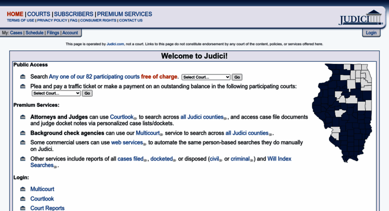 Access judici.com. Judici Welcome Page