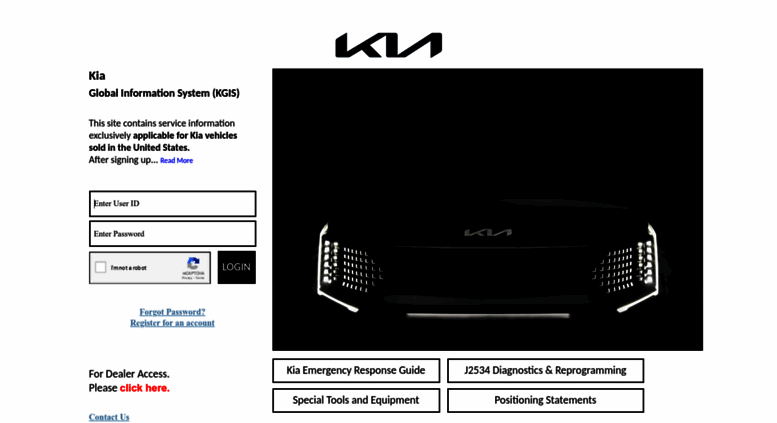 Access kiatechinfo.com. Kia Global Information System (KGIS)