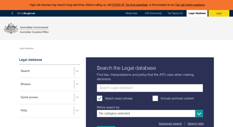 Access law.ato.gov.au. Legal Database | Australian Taxation Office