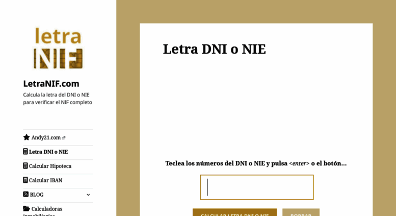 Access letranif.com. Calcular letra NIF o NIE