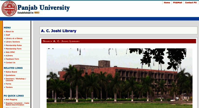Access library.puchd.ac.in. A. C. Joshi Library Panjab University ...
