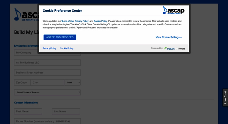 Access licensing.ascap.com. License Form