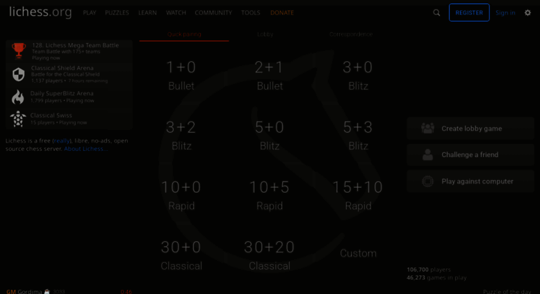 Access lichess.org. lichess.org • Free Online Chess
