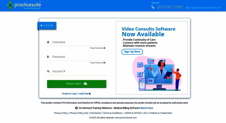 Access login.practicesuite.com. PracticeSuite - Secure Log in