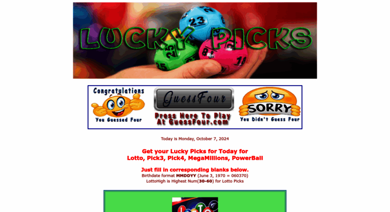 Access luckypicks.com. Personal Lucky Picks - YOUR FREE Personal Lucky ...