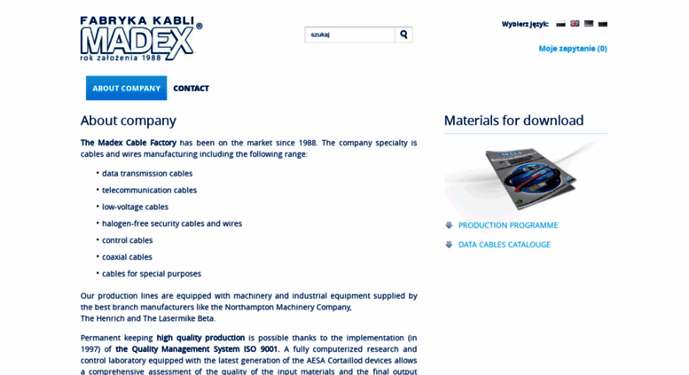 Access madex.pl. About company - Madex Cable Factory