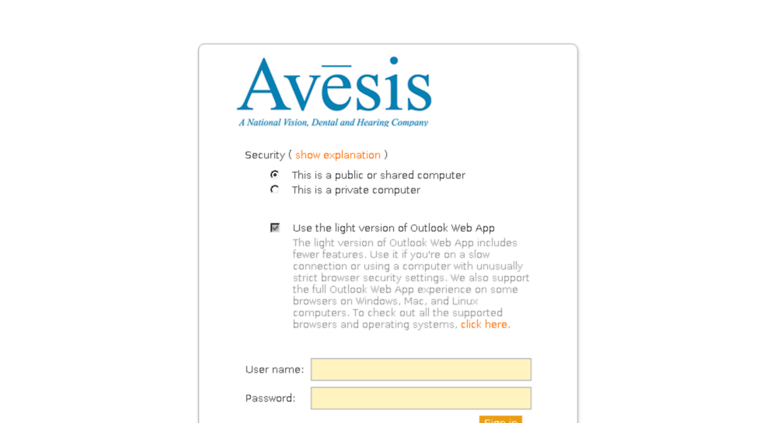 Access mail.avesis.com. Outlook Web App