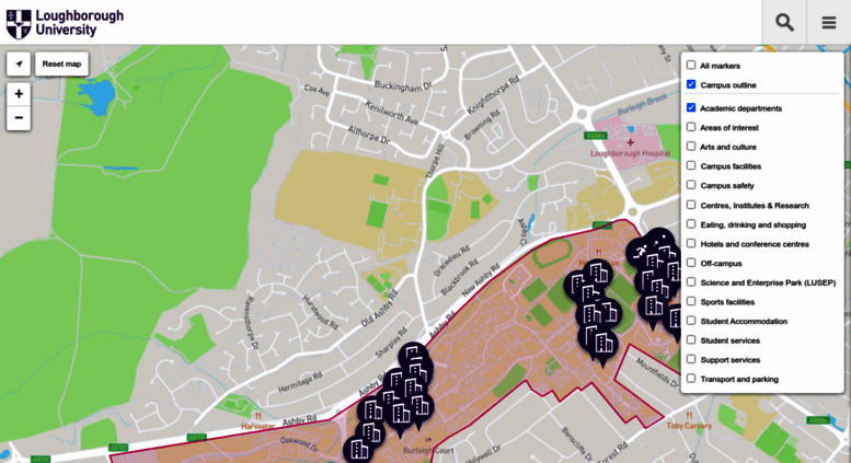 Access maps.lboro.ac.uk. Loughborough University Campus Map