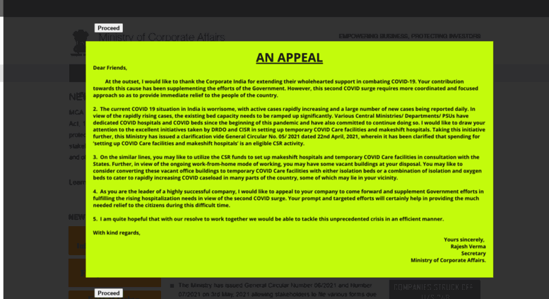 Access mca21.gov.in. Ministry Of Corporate Affairs - Government of India