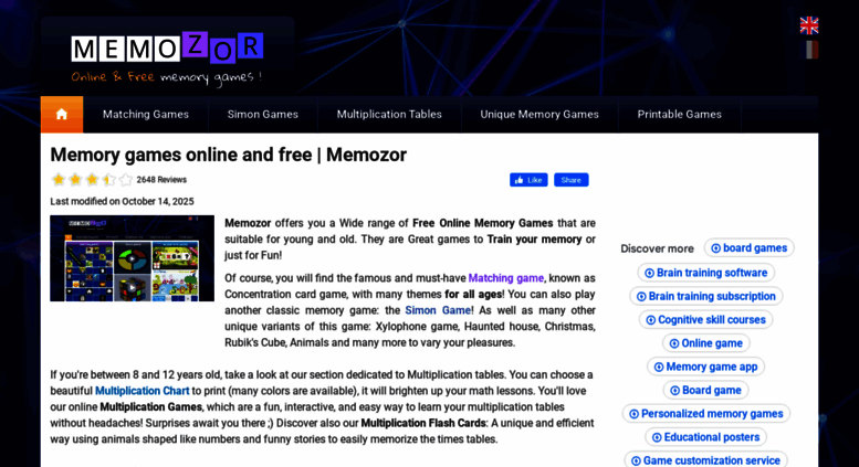 Access memozor.com. Memory Games - Online & Free | Play on Memozor
