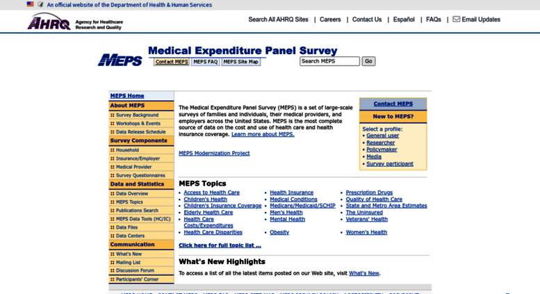 Access meps.ahrq.gov. Medical Expenditure Panel Survey Home