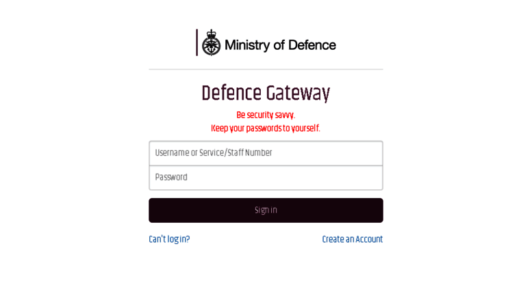 Access modbox.defencegateway.mod.uk. Defence Gateway - Login