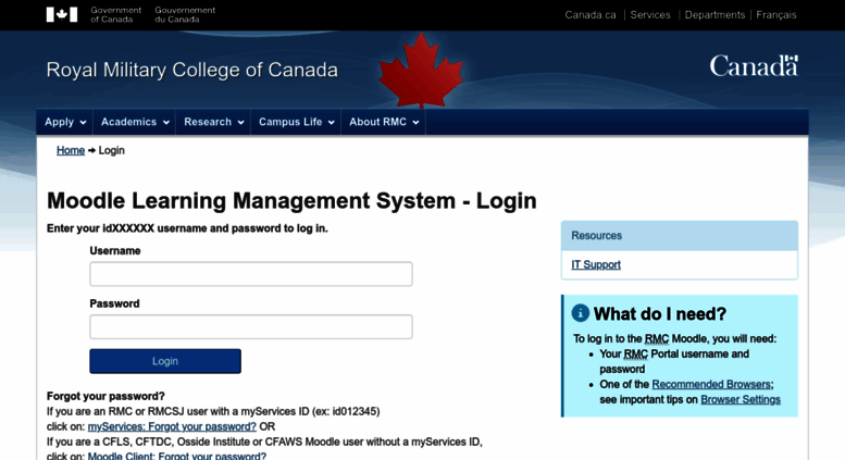 Access moodle.rmc.ca. Moodle Learning Management System - Login
