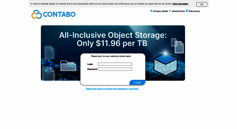 Access my.contabo.com. Customer Control Panel - Contabo