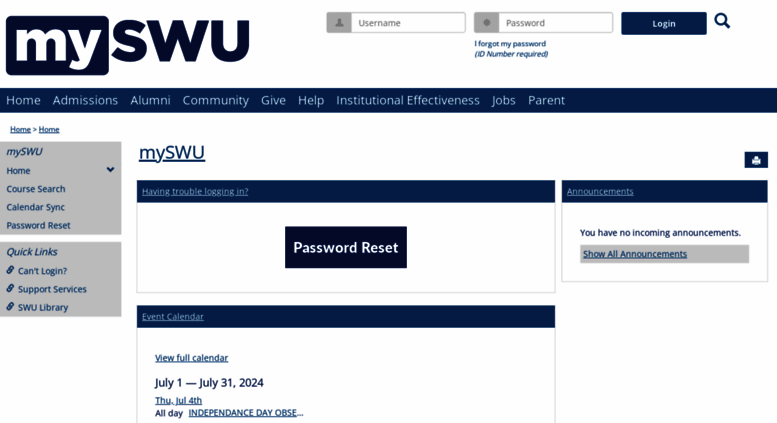 Access my.swu.edu. Home | mySWU