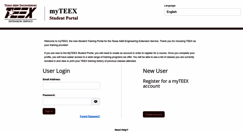 Access my.teex.org. myTEEX: Student Portal