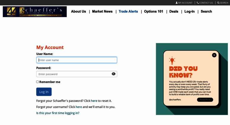 Access myaccount.schaeffersresearch.com. My Account | Schaeffer's ...