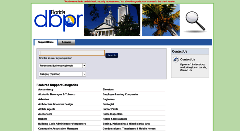 Access myfloridalicense.custhelp.com. Support Home Page