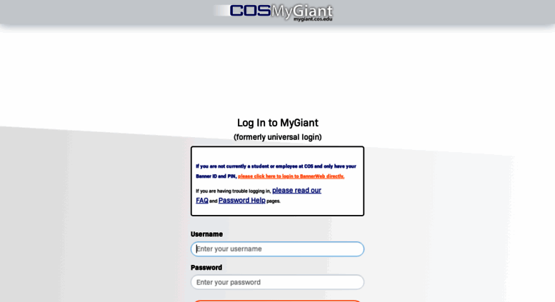 Access mygiant.cos.edu. MyGiant Universal Login